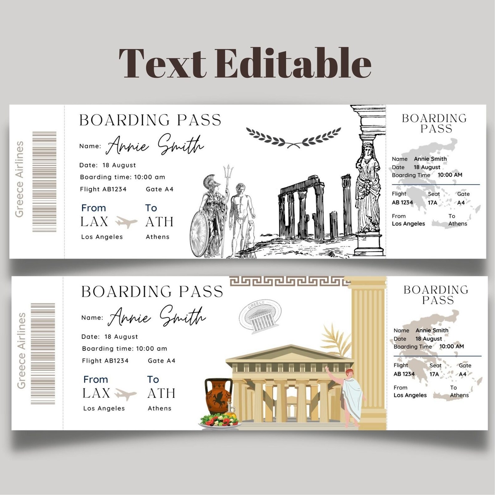 Printable and Editable Athens Greece Surprise Boarding Pass Ticket ...