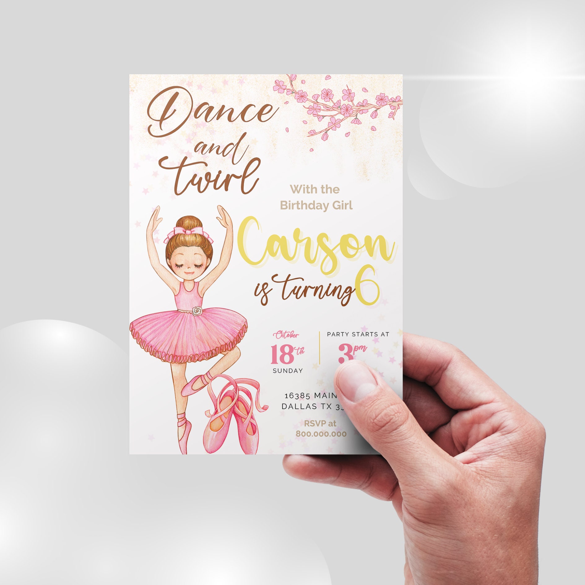 Editable Ballerina Birthday Invitation Template Printable, Ballet ...