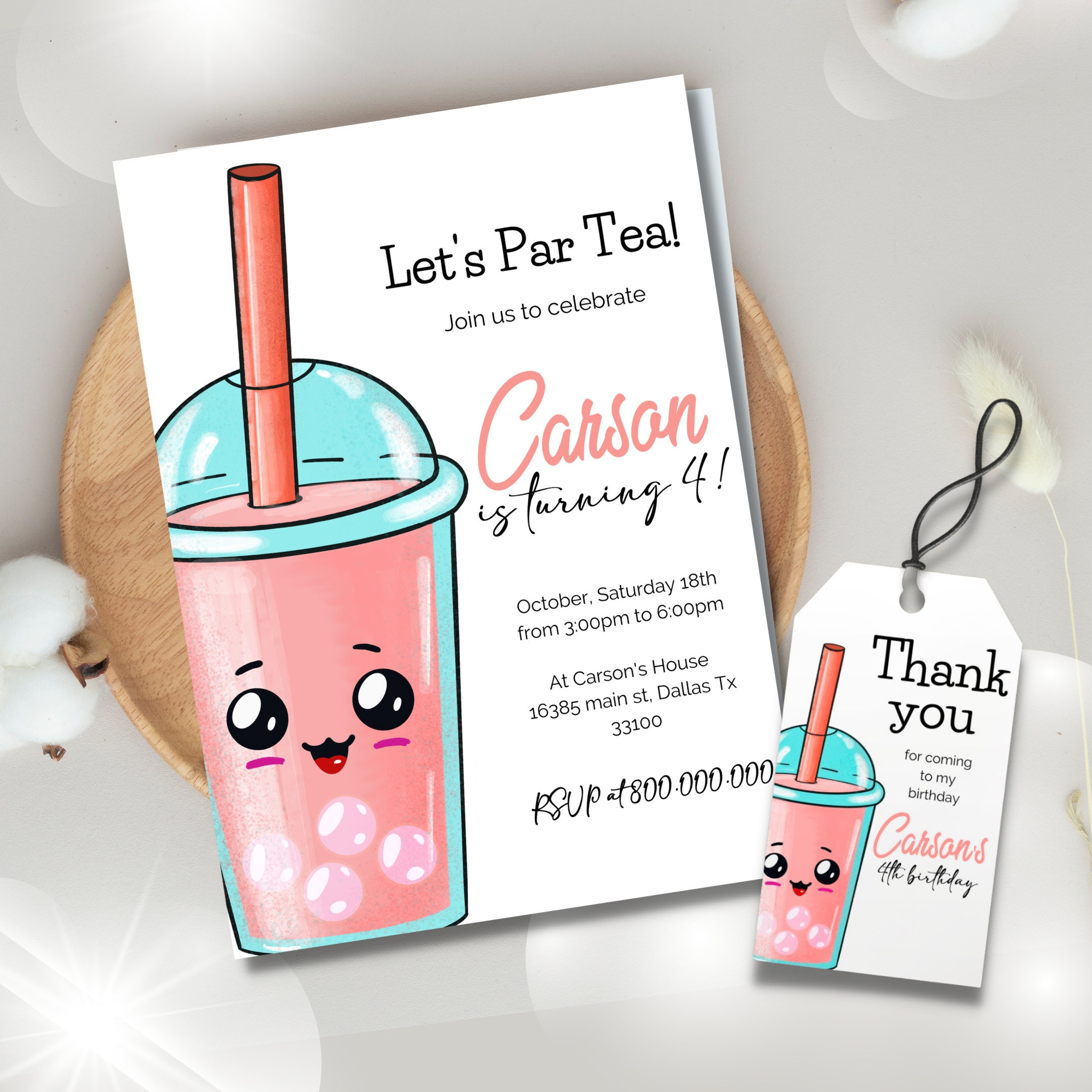 Editable and Printable Boba Tea Birthday Party Invitation - Etsy Singapore