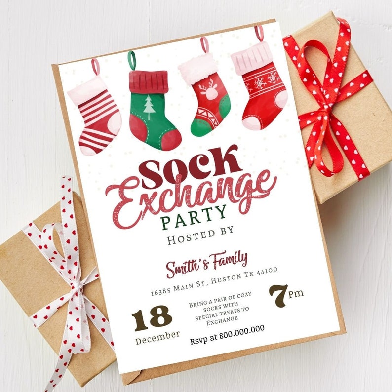 Sock Exchange Christmas Party Digital Invitation Template, Sock ...