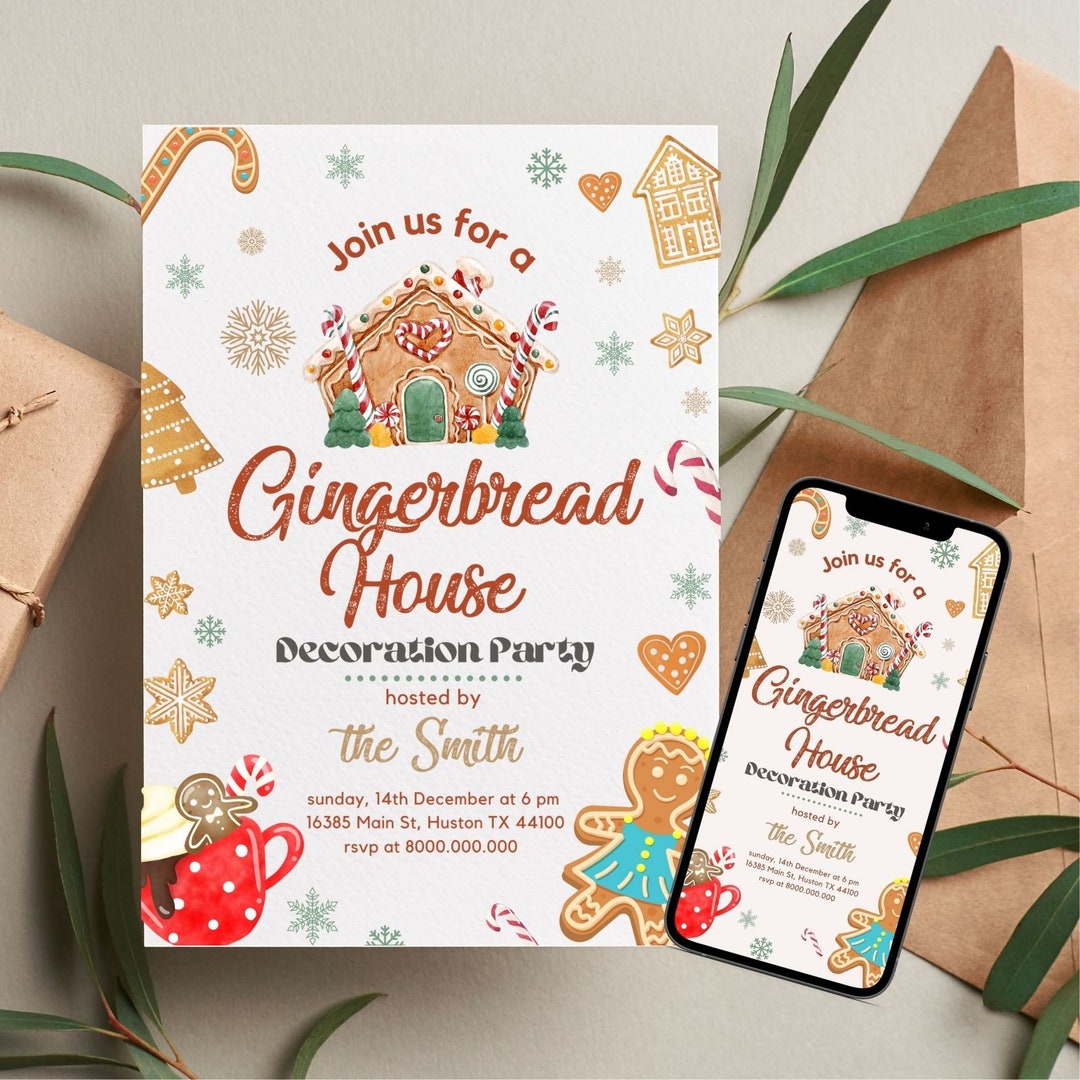 Printable and Phone Gingerbread House Decoration Party Invitation ...