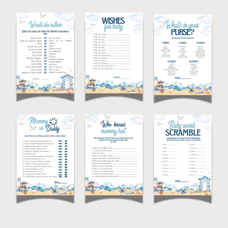 29 Ocean & Sea Theme Baby Shower Games Bundle, Ocean Baby Shower ...