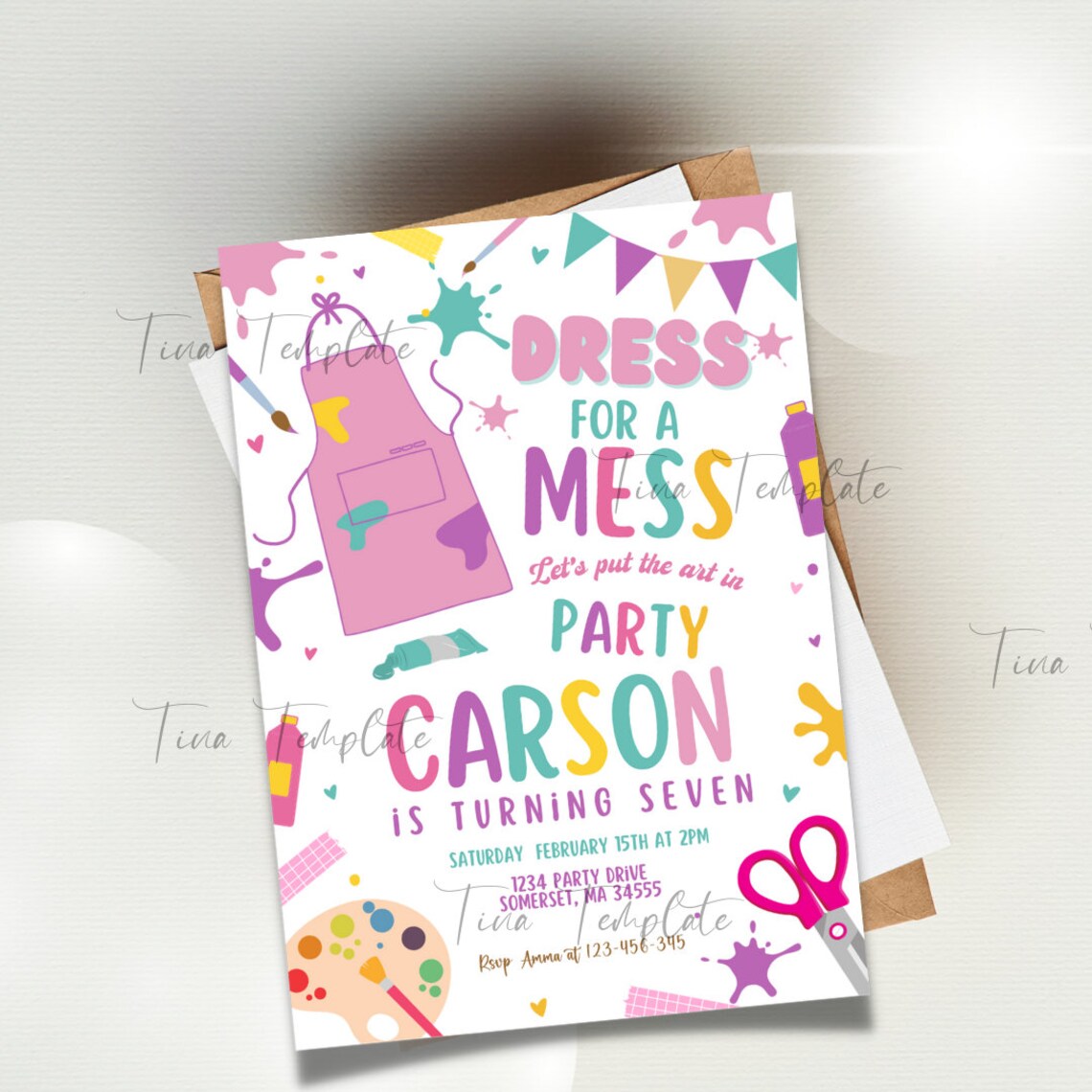 Editable and Printable Art Birthday Party Invitation Template, Art ...