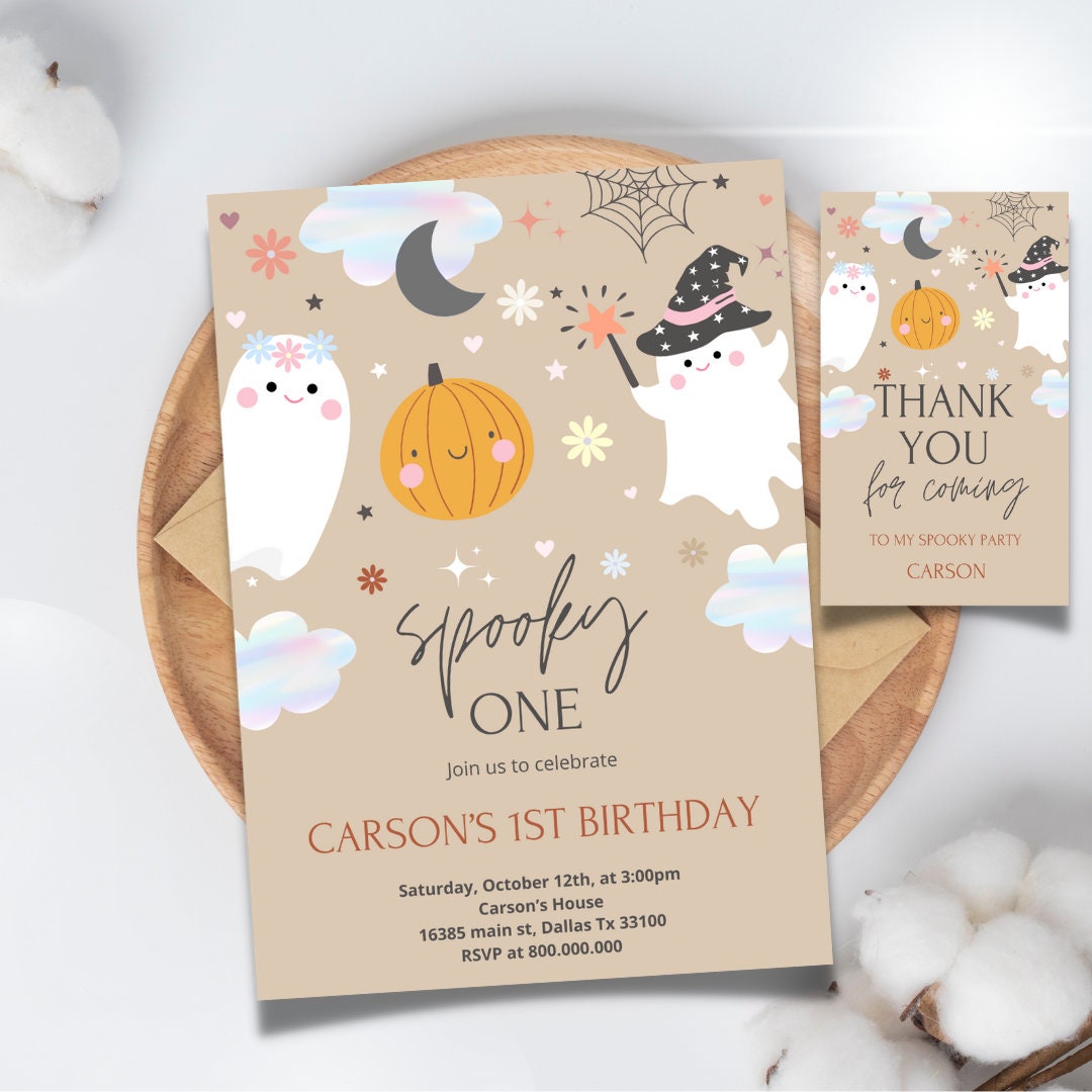 Editable and Printable One Spooky Ghost Halloween Birthday Party ...