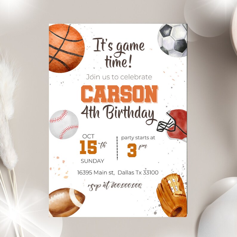 Editable and Printable Sport Birthday Party Invitation Template, It's ...