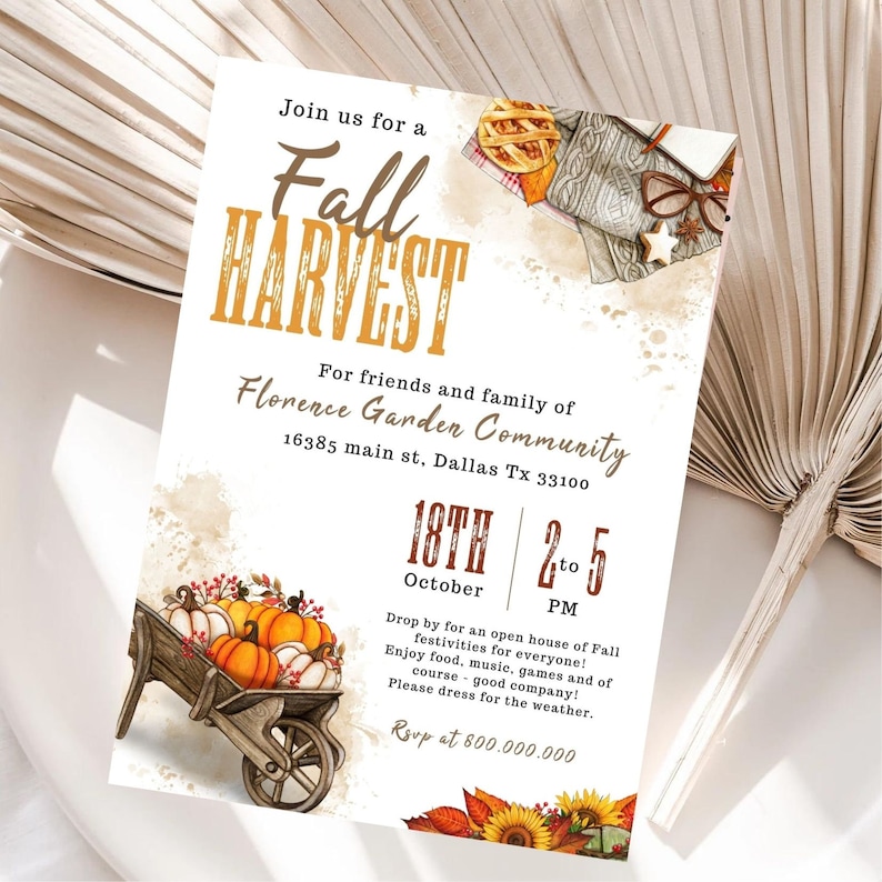 Editable and Printable Fall Harvest Party Invitation, Fall Fest, Fall ...