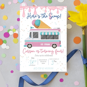 Editable and Printable Ice Cream Truck Birthday Party Invitation ...