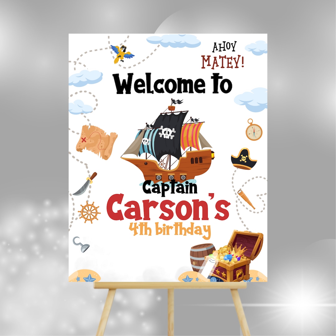 Editable Pirate Birthday Welcome Sign Template, Pirate Themed Welcome ...