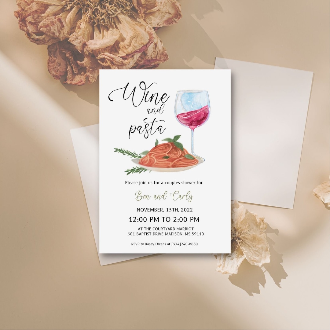 Printable and Mobile Wine and Pasta Night Minimalist Invitation ...