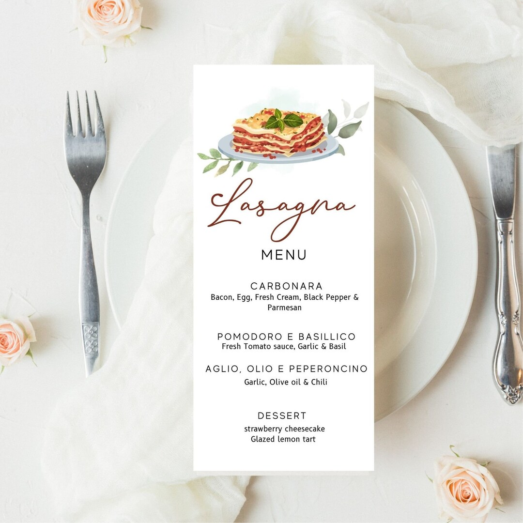 Printable and Mobile Wine and Pasta Night Minimalist Menu Template ...