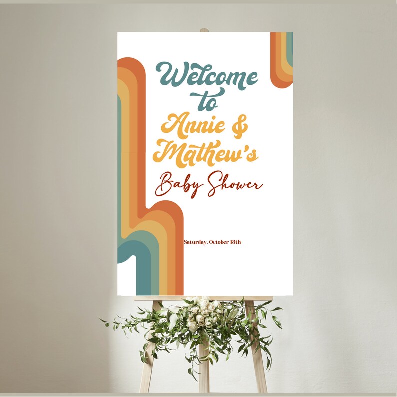 Editable and Printable Groovy Theme Baby Shower Welcome Sign - Etsy
