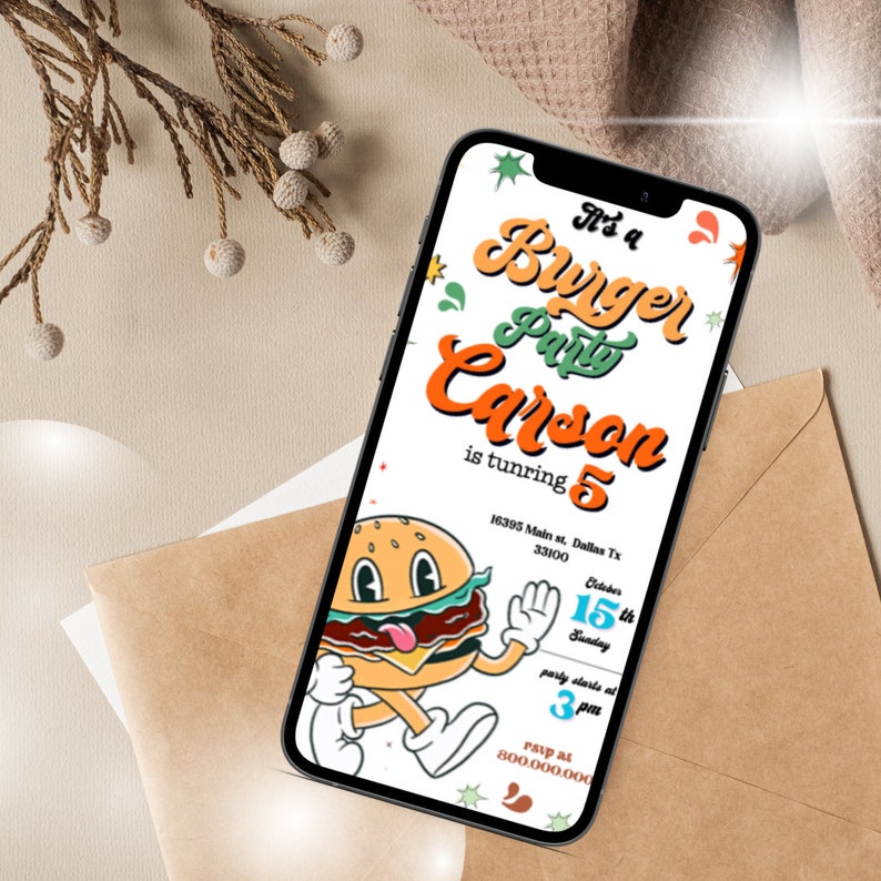 Editable Burger Party Video Invitation Template Retro Burger - Etsy