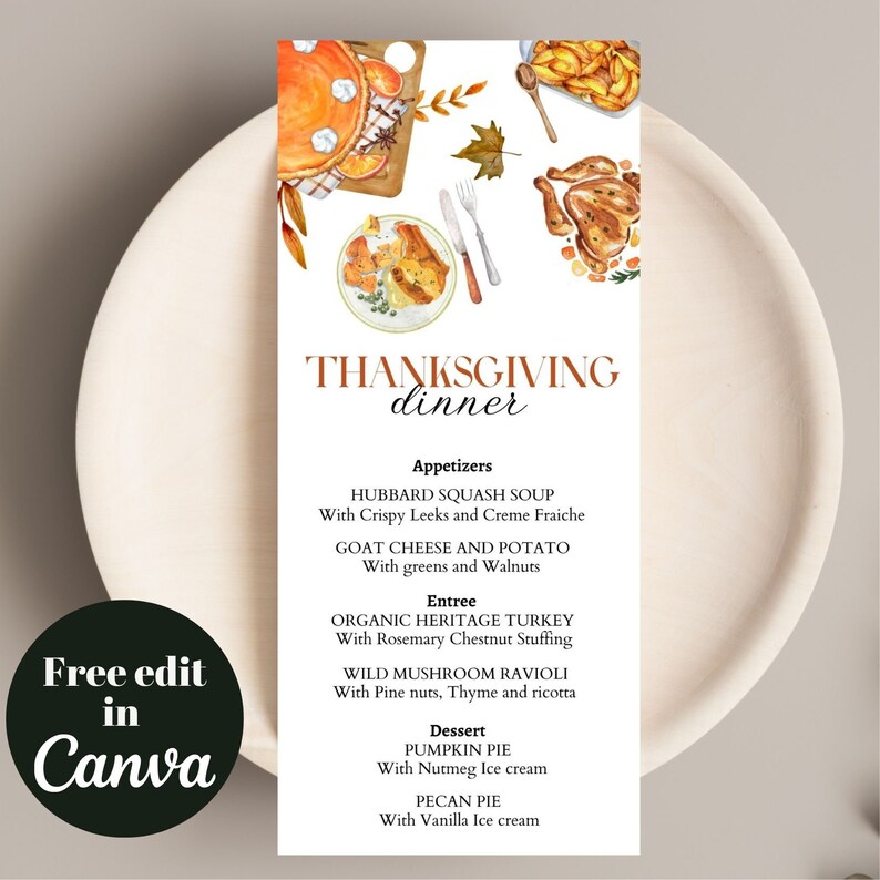 Editable and Printable Thanksgiving Menu Template - Etsy