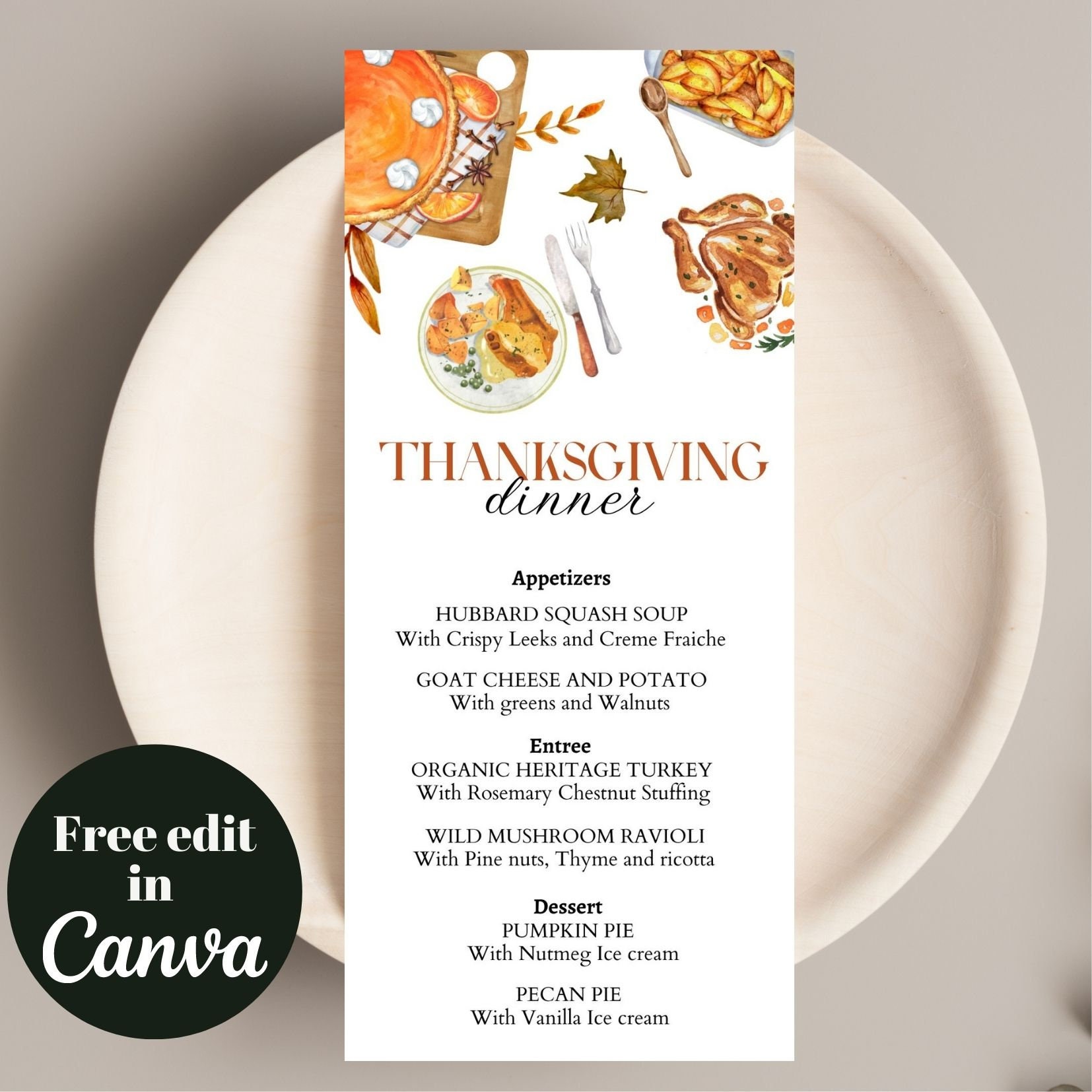 Editable and Printable Thanksgiving Menu Template - Etsy