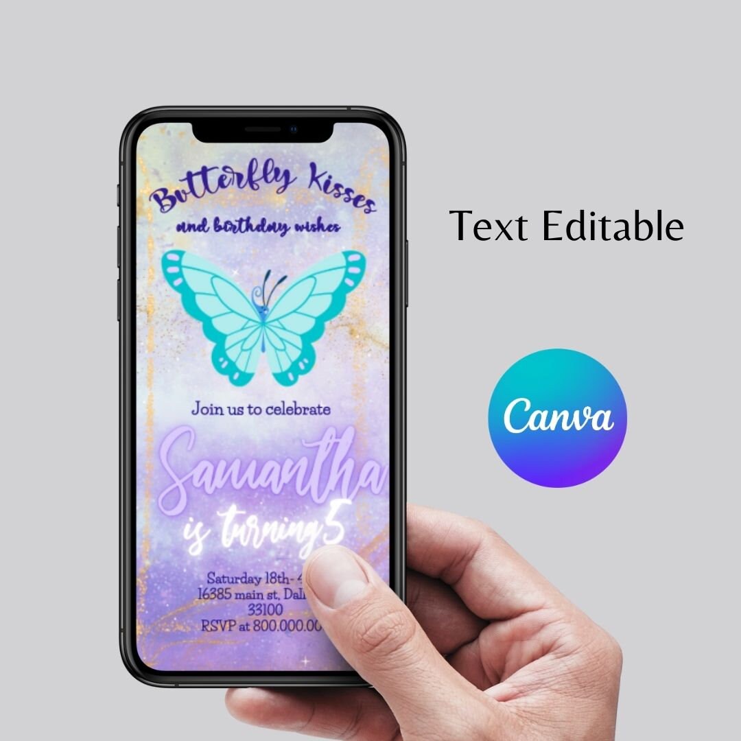 Editable Butterfly Birthday Video Invitation Template - Etsy