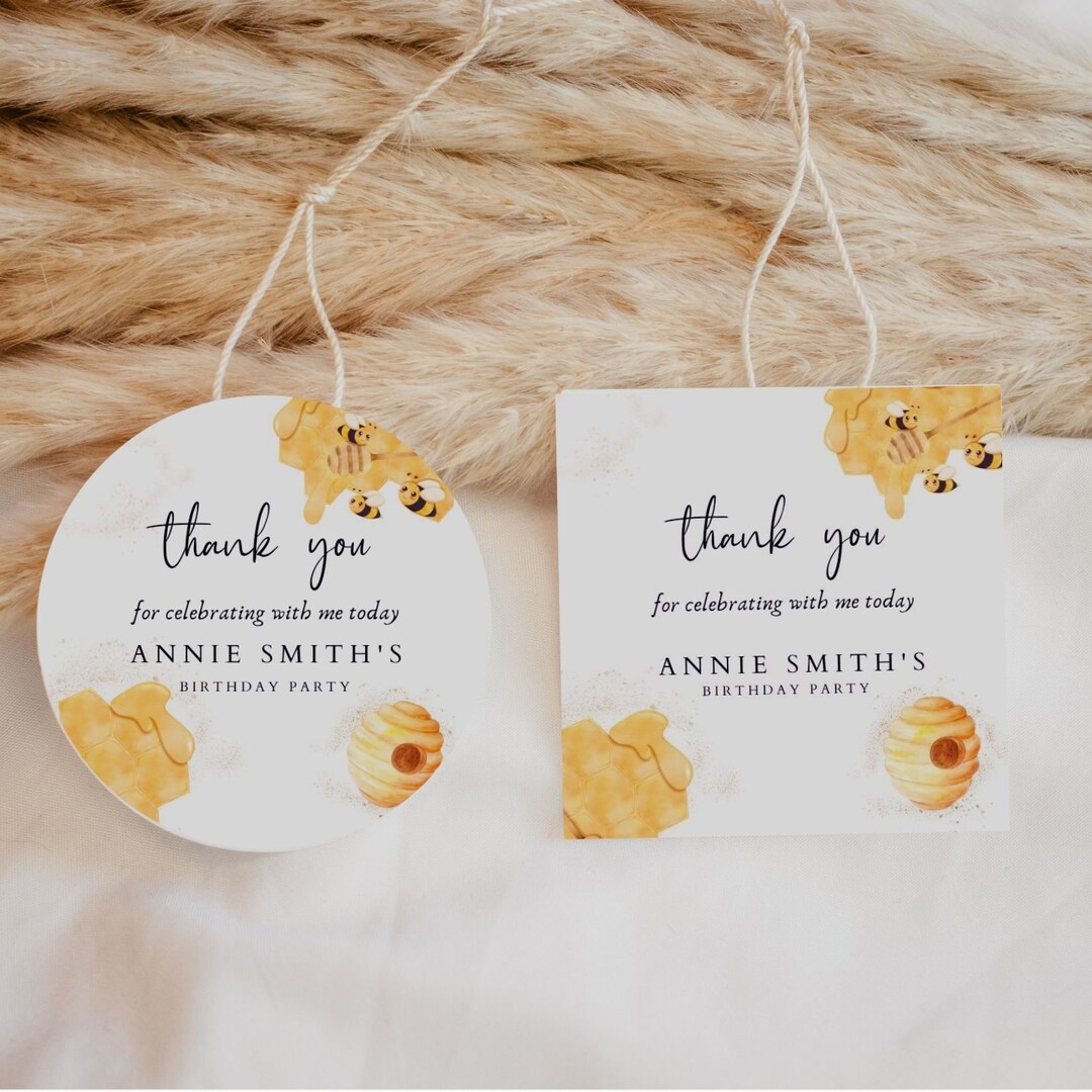Editable Bee Honey Thank You Tags Template, Bee Theme Girl Birthday ...