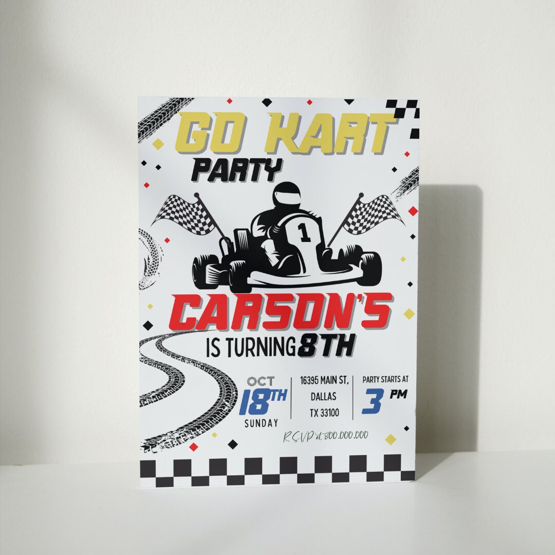 Editable and Printable Go-kart Party Invitation Template, Go Karting ...