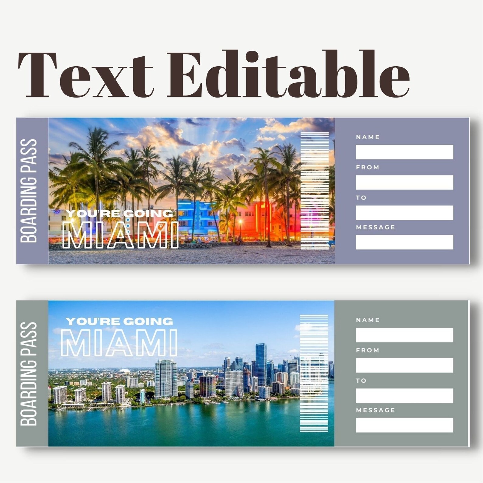 Editable Miami Boarding Pass Template, Printable Miami Surprise Trip ...