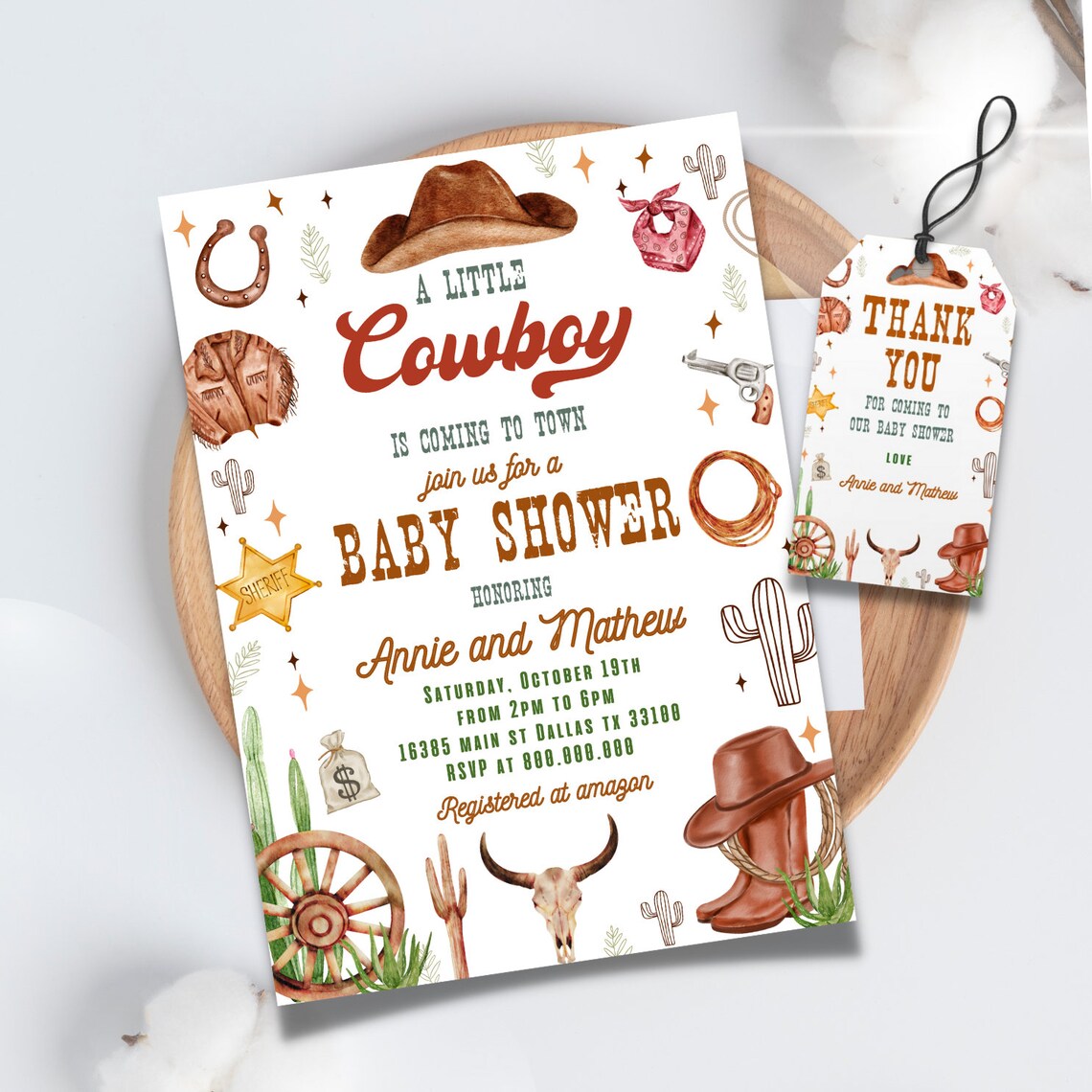 Editable and Printable Cowboy Baby Shower Bundle Invitation, A Little ...