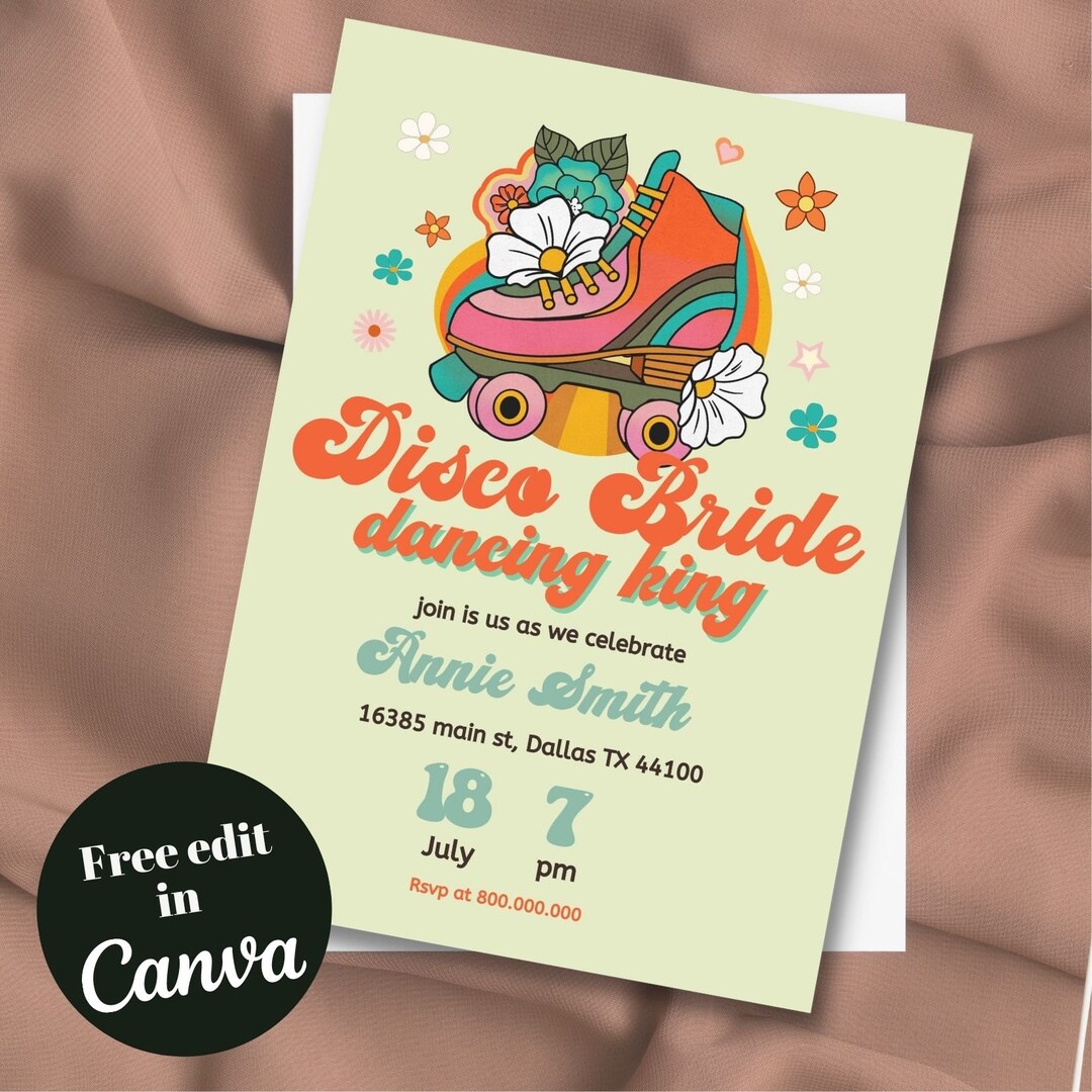 Editable Disco Bride Invitation, Groovy Retro Bachelorette Invitation ...