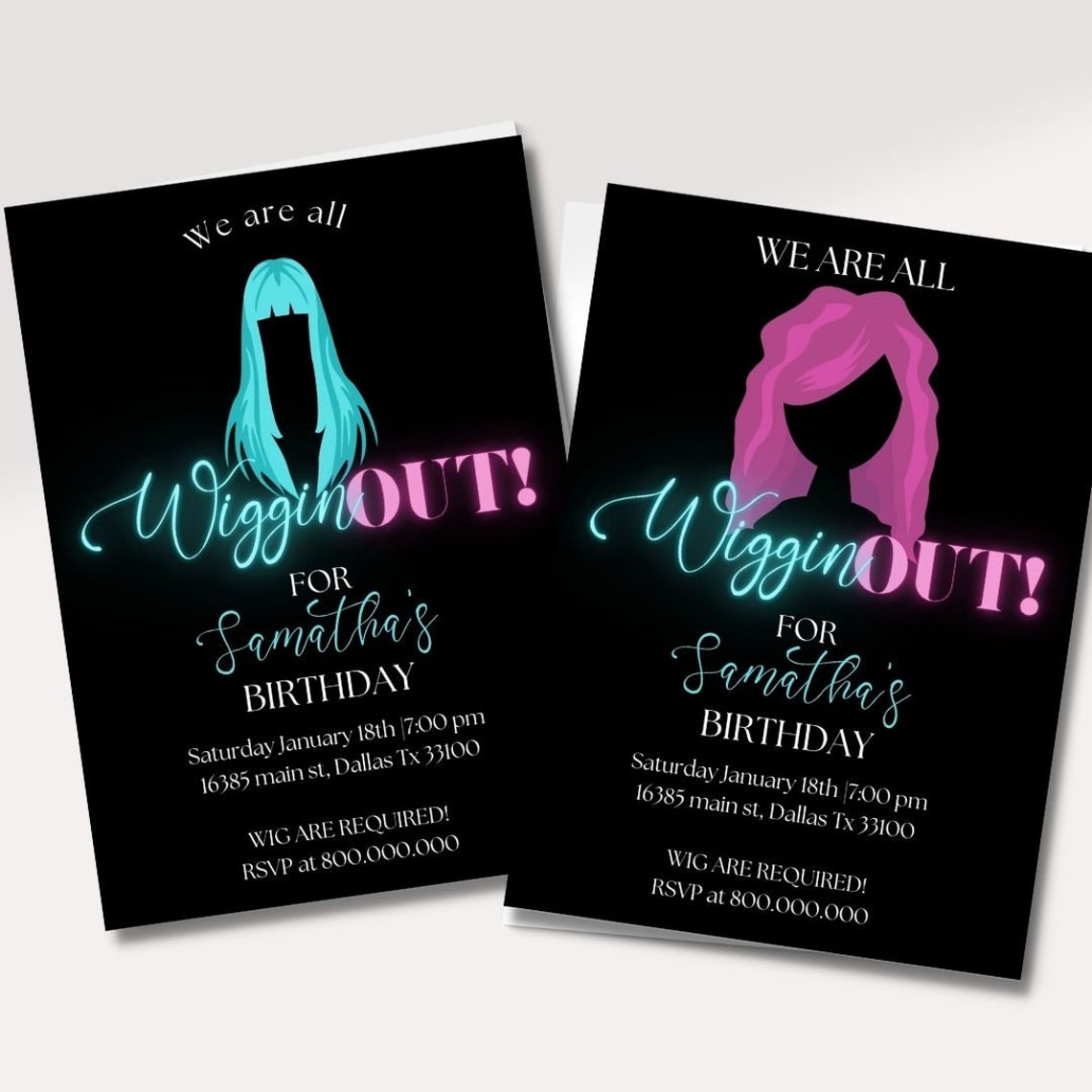 Editable and Printable Wig Party Invitation Template, Neon Light Wig ...