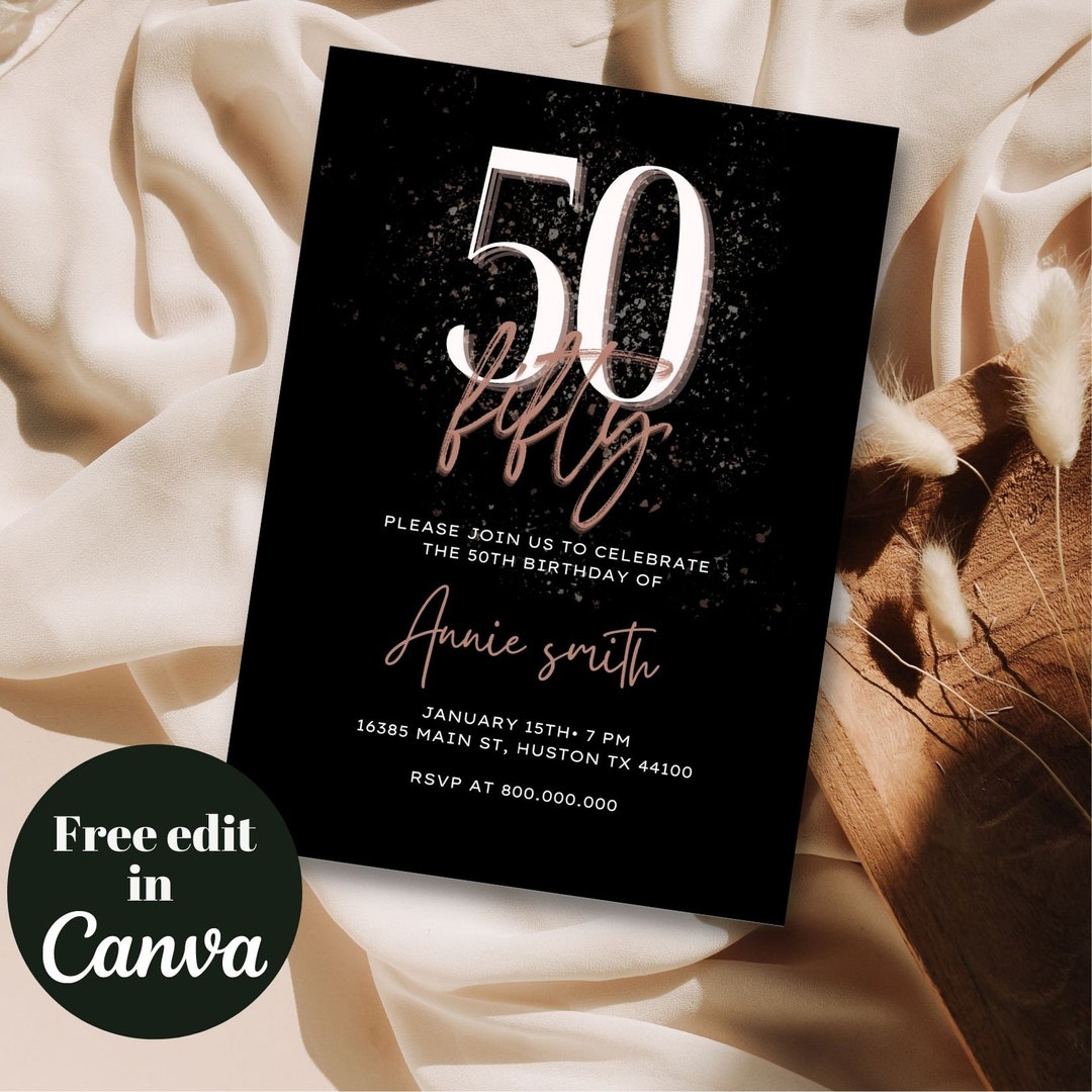Elegant 50th Birthday Invitation for Women, Minimalist 50th Birthday ...