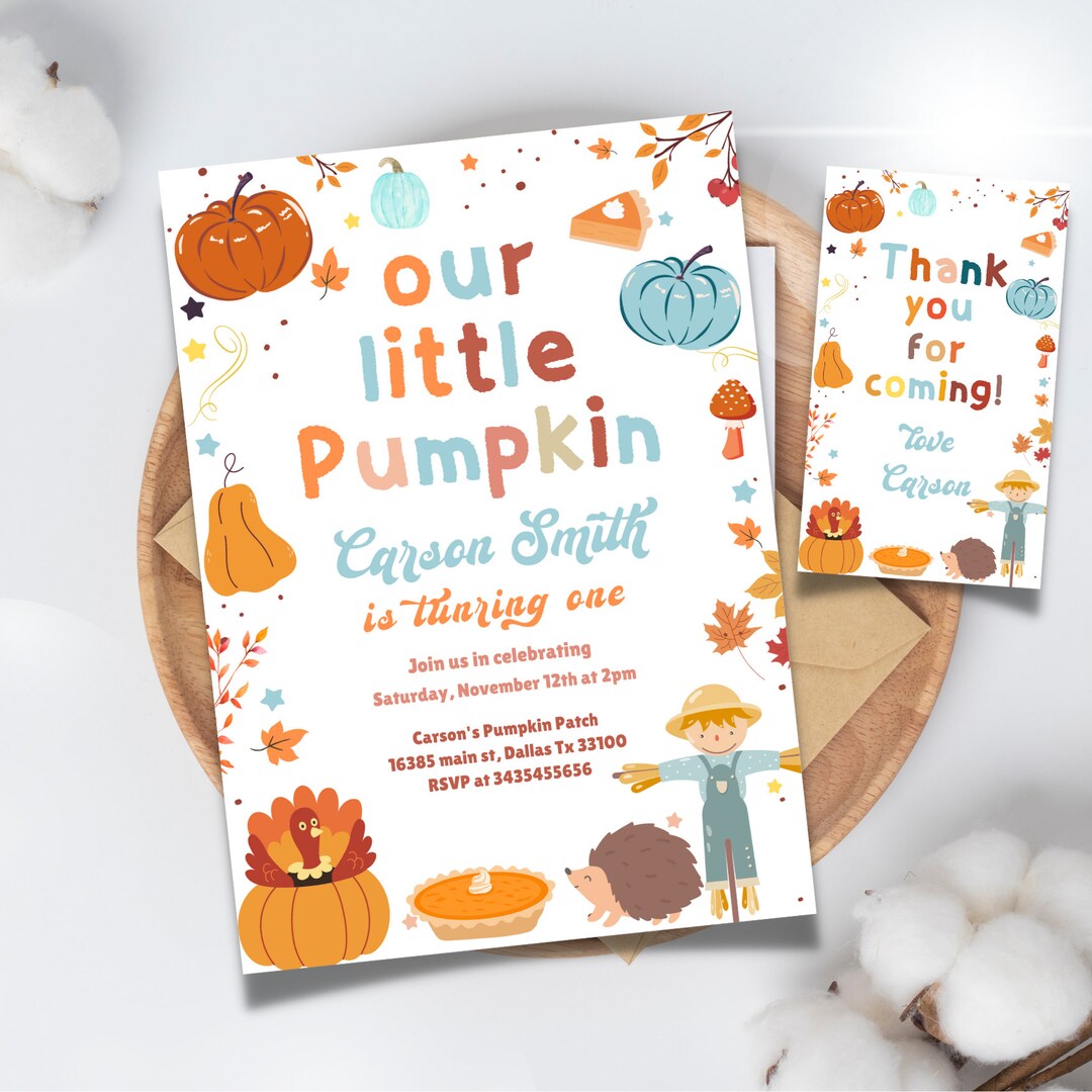 Editable Cute Pumpkin Birthday Party Invitation Template, Rustic ...