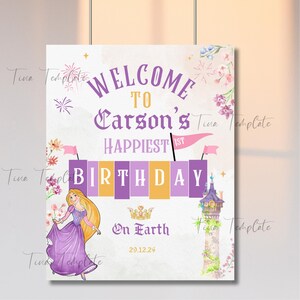 Editable Tangled Princess Birthday Welcome Sign Template, Any Age ...