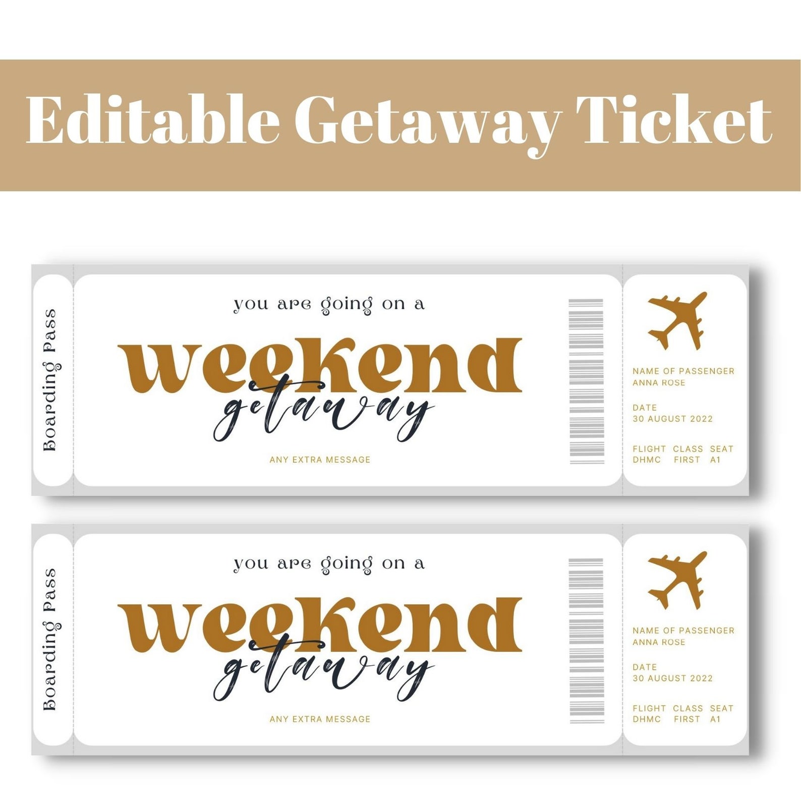 Editable and Printable Weekend Getaway Ticket Template Modern - Etsy