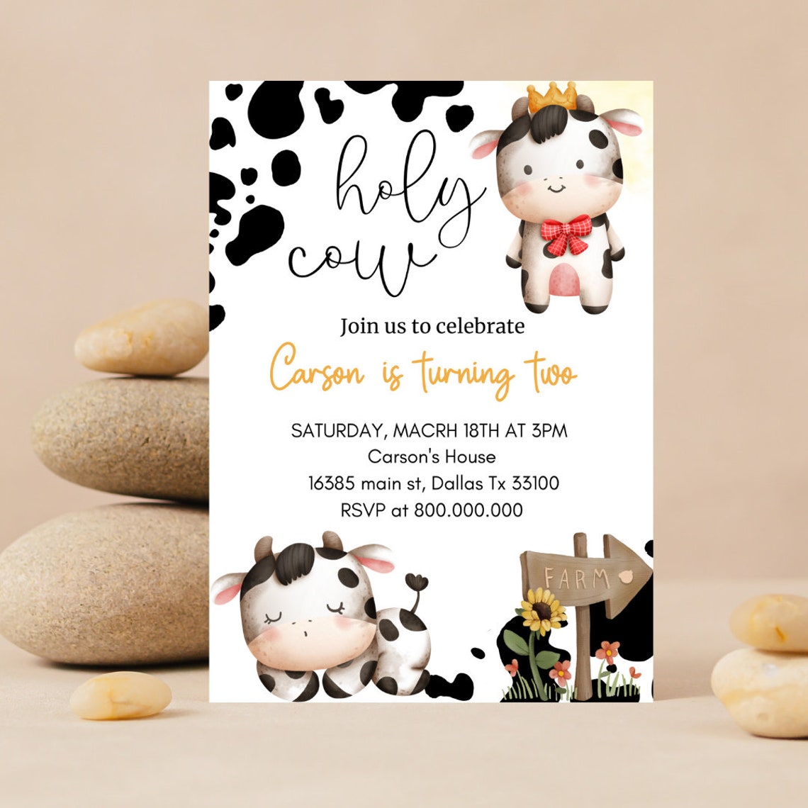 Editable and Printable Cow Birthday Party Invitation Template - Etsy