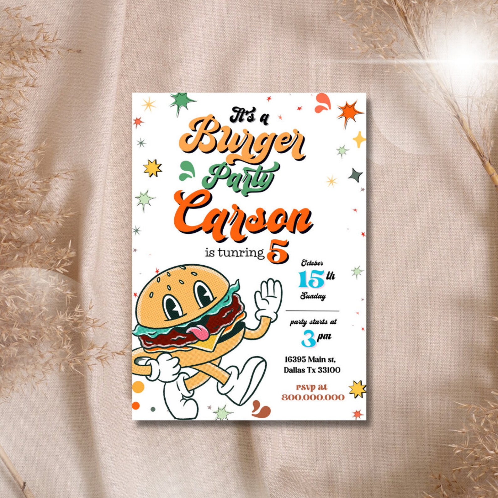 Editable and Printable Burger Party Invitation Template, Retro Burger ...