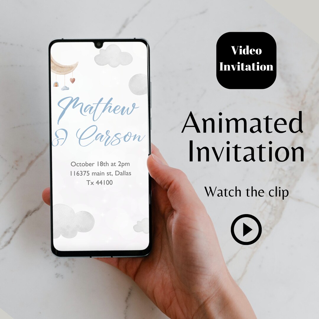 Neutral Baby Shower Video Invitation, Cloud Watercolor Neutral Boho ...