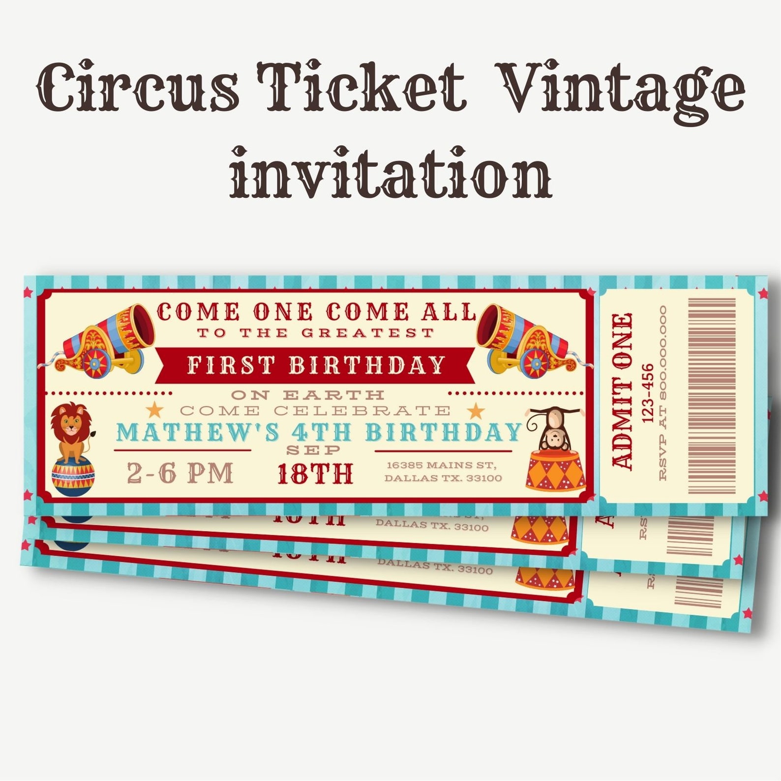Editable and Printable Circus Ticket Kid Birthday Invitation - Etsy