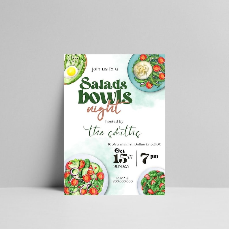 Editable and Printable Salad Bowls Dinner Night Invitation - Etsy