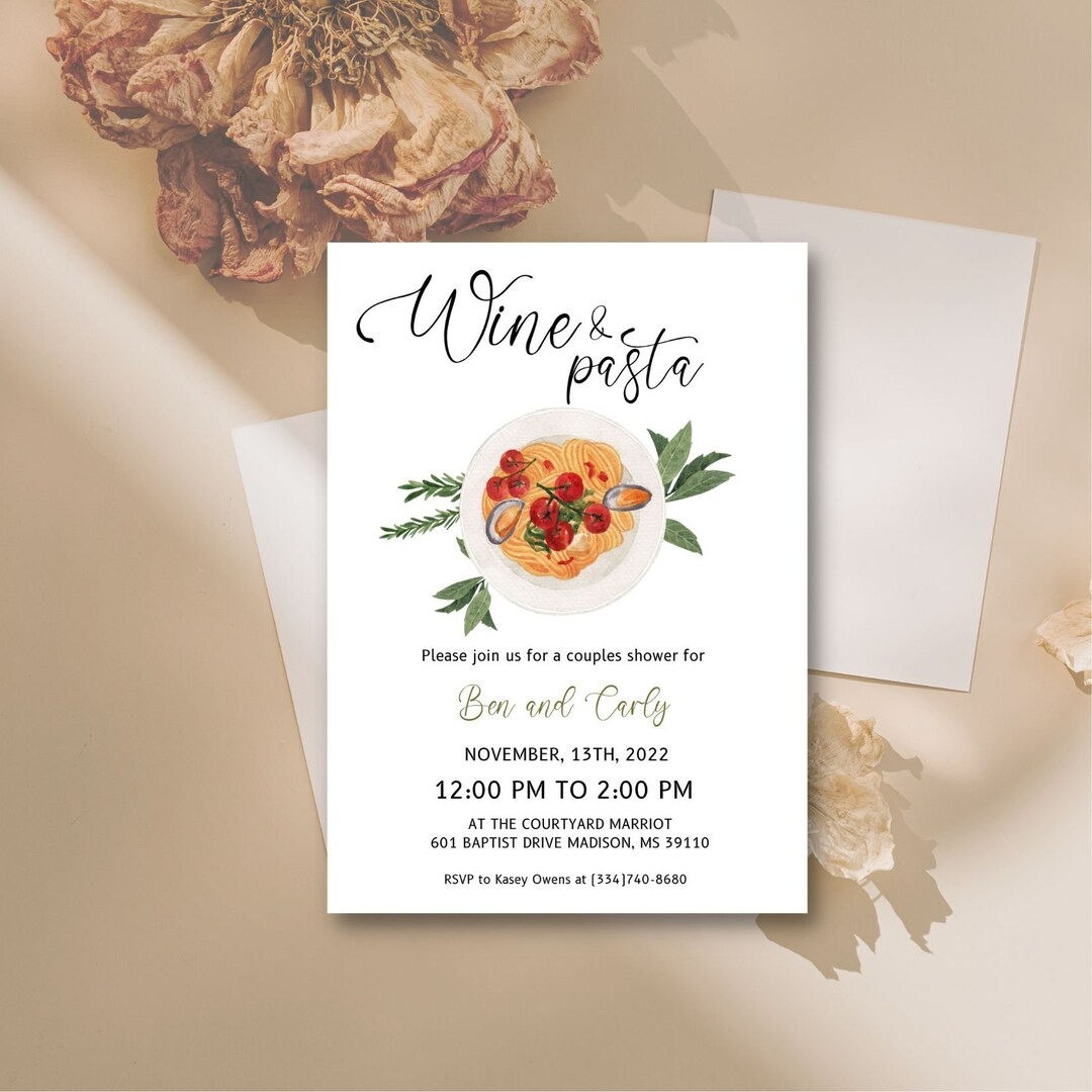 Printable and Mobile Wine and Pasta Night Minimalist Invitation ...