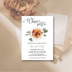 Printable and Mobile Wine and Pasta Night Minimalist Invitation ...