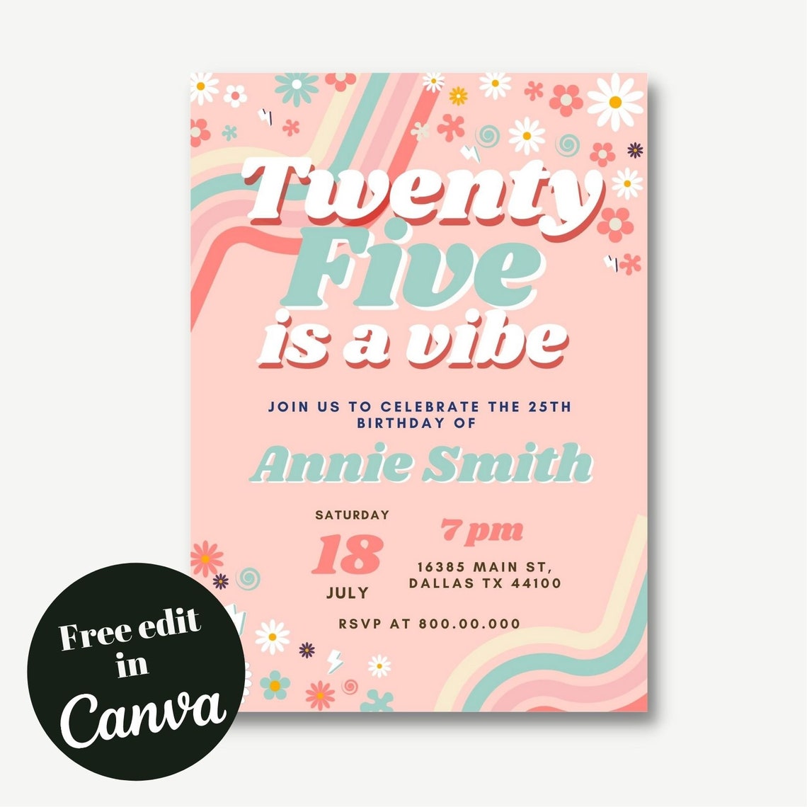 Editable and Printable Twenty Five Groovy Women Birthday - Etsy