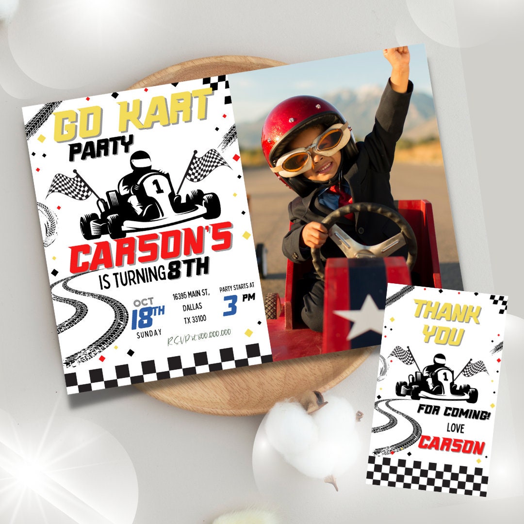 Editable and Printable Go-kart Party Photo Invitation Template, Go ...