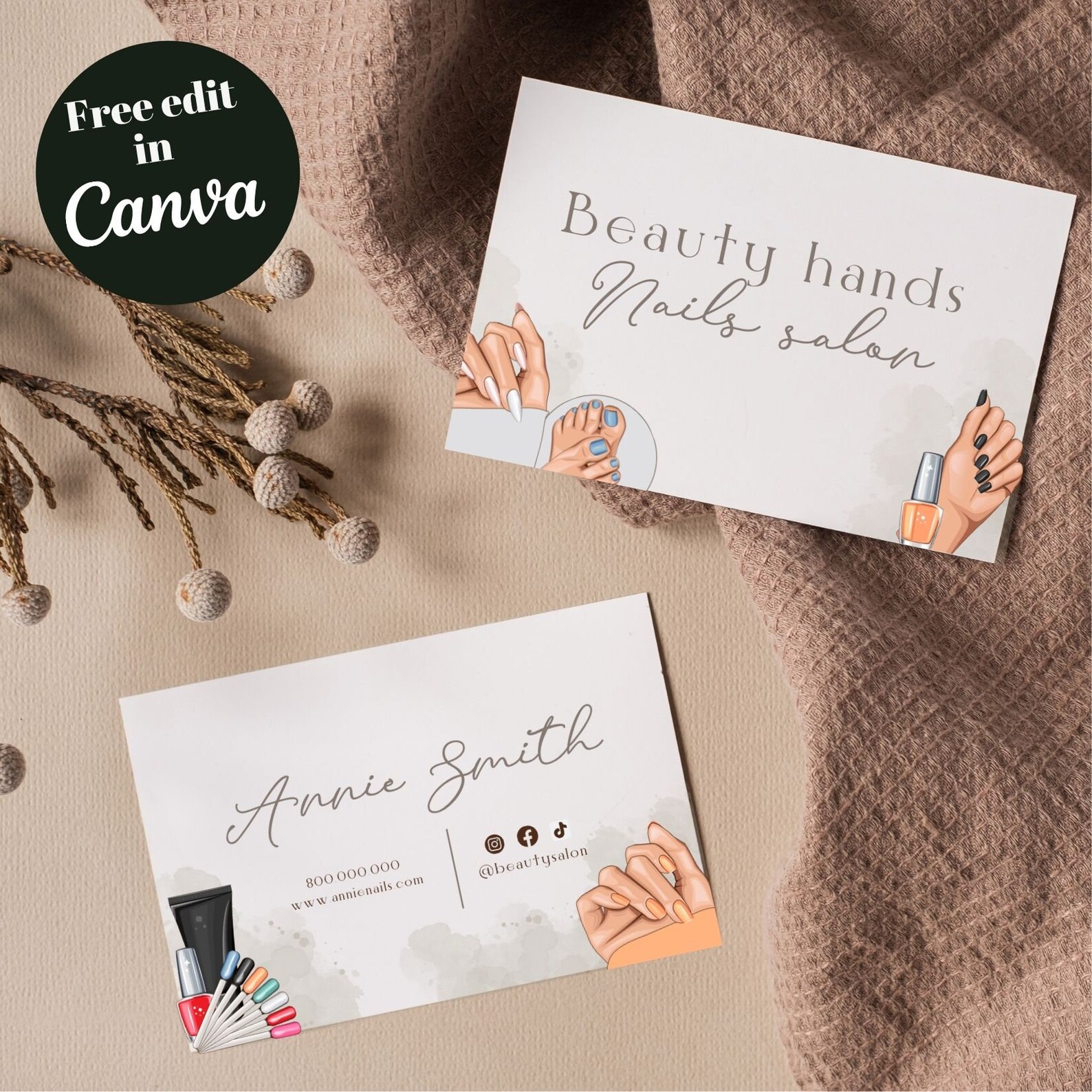 Editable and Printable Nail Tech Business Card Template, Nails Salon ...