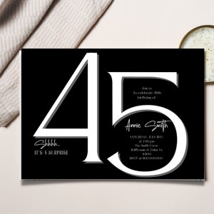 Editable and Printable 45th Elegant Birthday Invitation Template, Forty ...