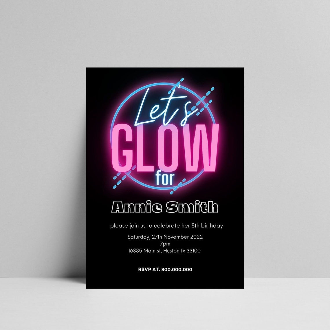 Editable and Printable Glow Invitation Birthday Party Template, Glow ...