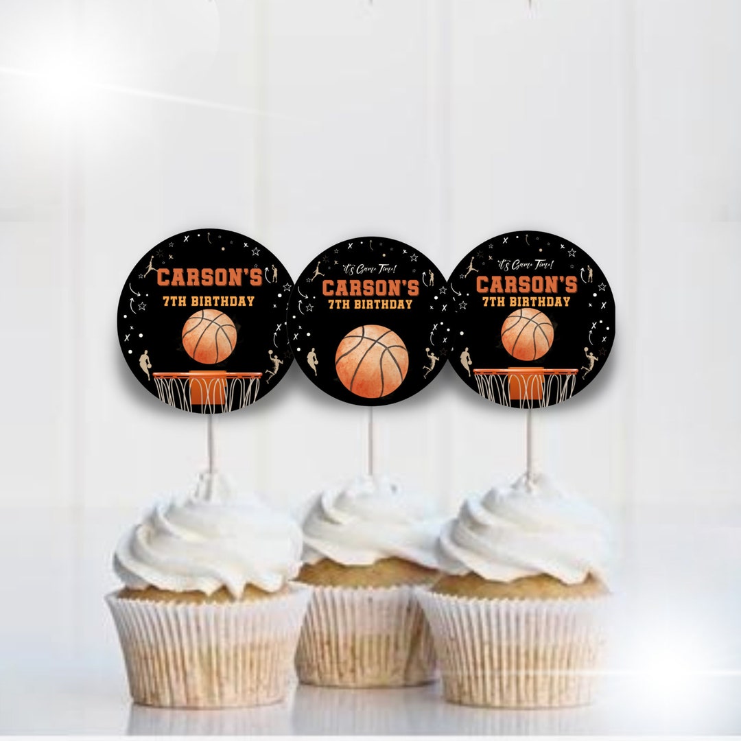 Editable and Printable Basketball Birthday Cupcake Toppers Template ...
