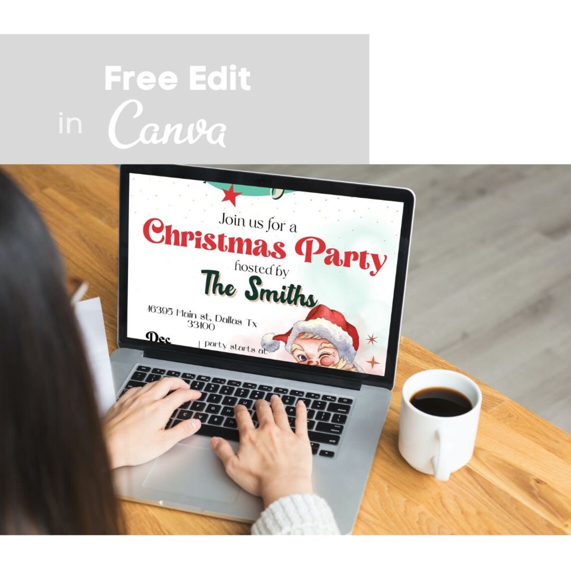 Editable and Printable Merry and Bright Retro Santa Party Invitation ...