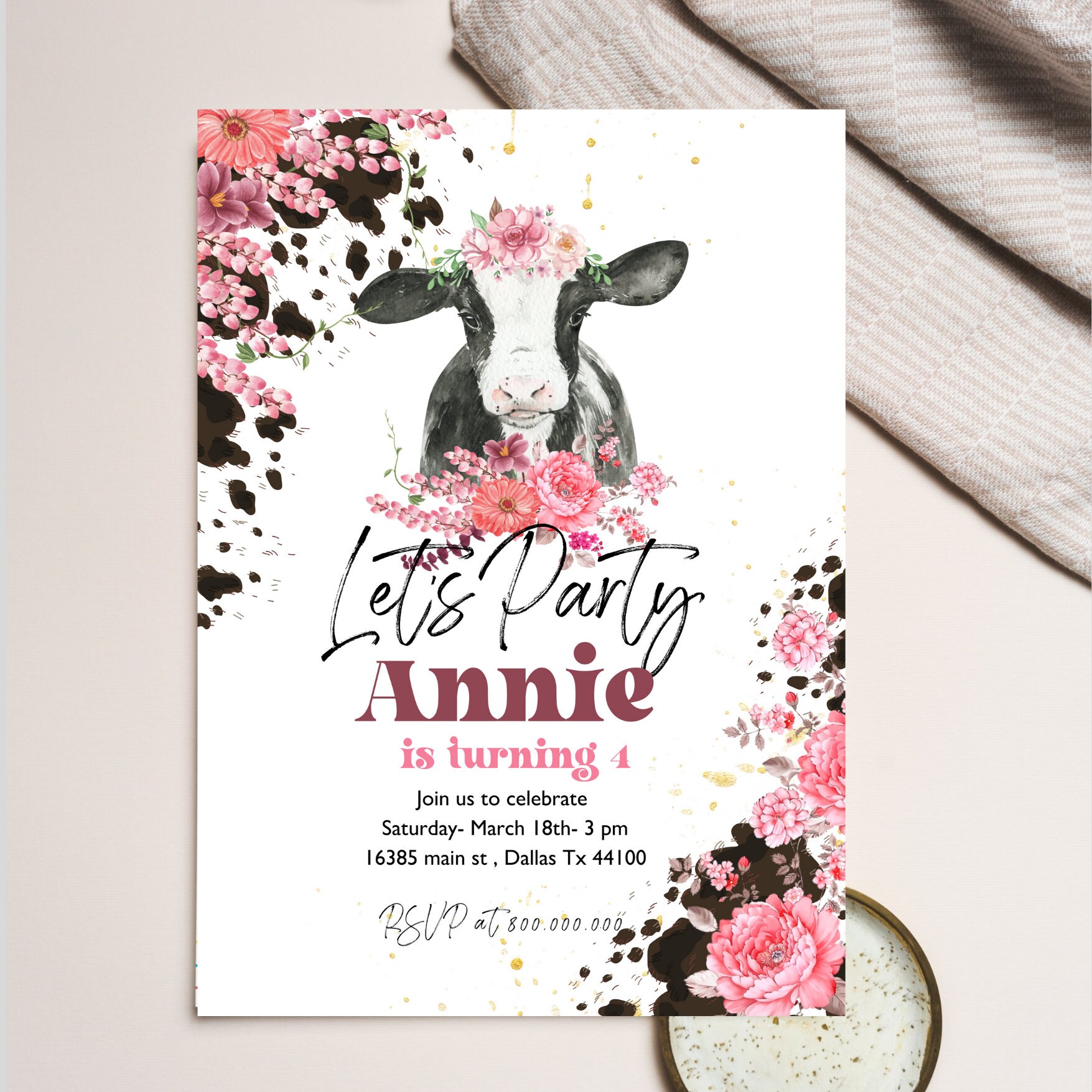 Printable Cow Birthday Party Invitation Template, Holy Cow I'm One ...