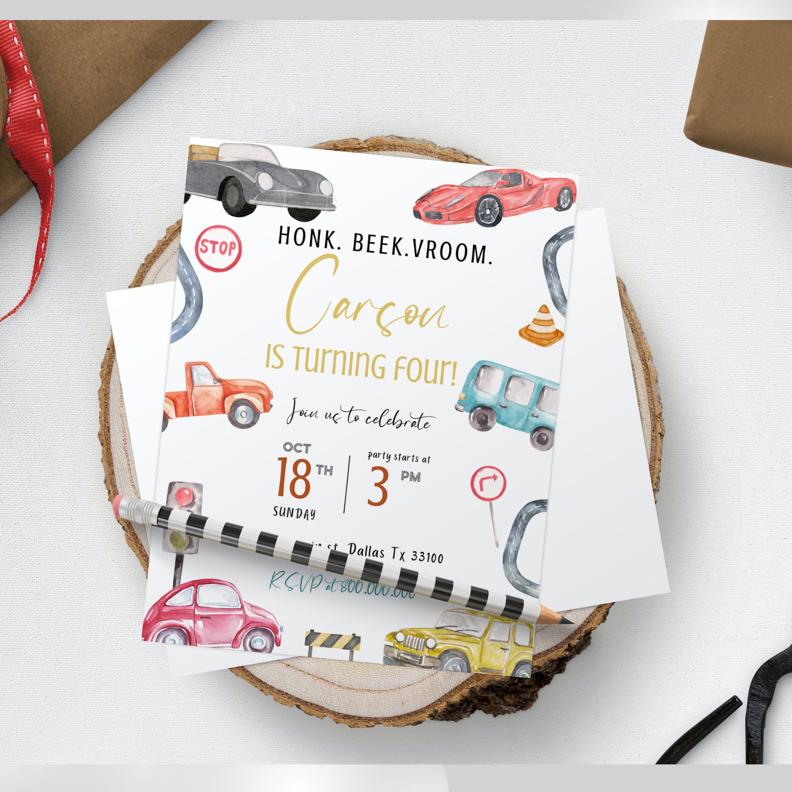 Editable and Printable Transportation Birthday Invitation Template, Car ...