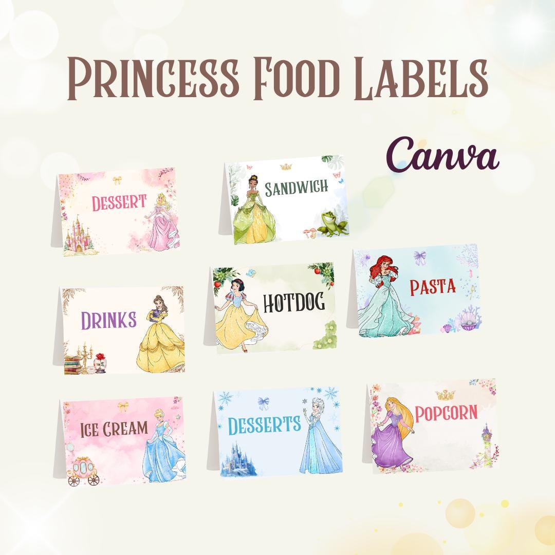 Editable and Printable Princess Food Labels Template, Little Princess ...
