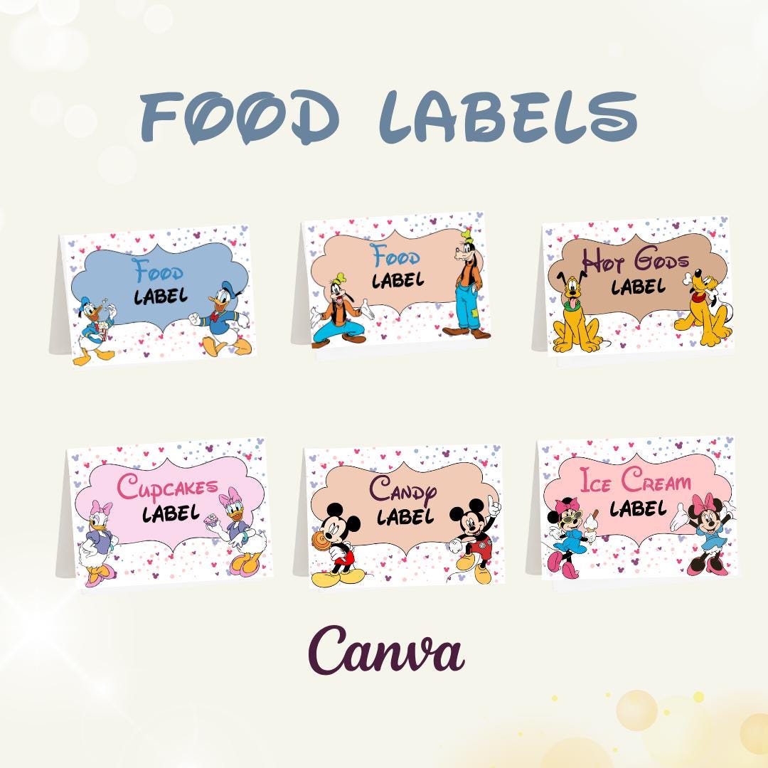 Editable and Printable Mickey and Friends Food Labels Template, Mickey ...