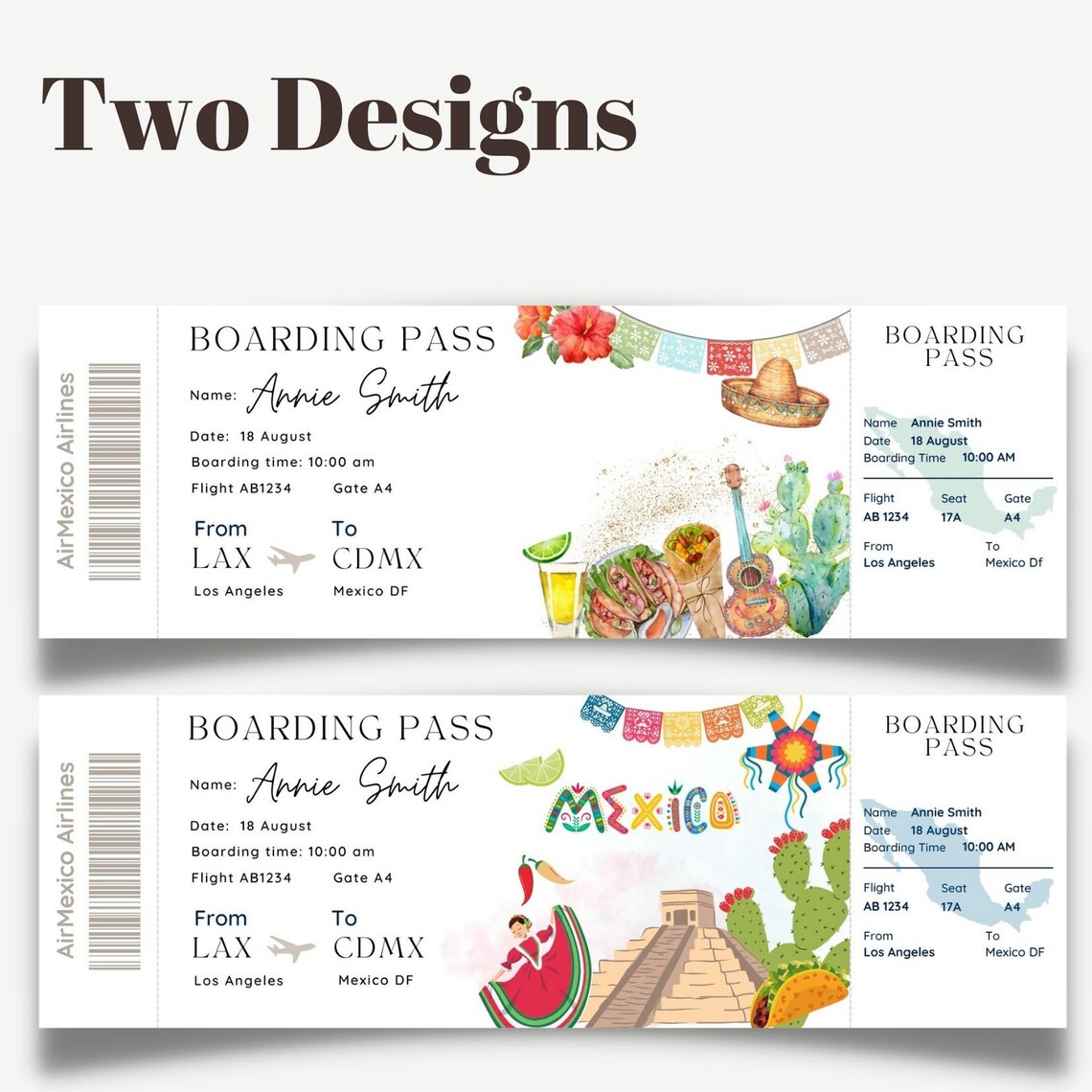 Printable and Editable Mexico Df Surprise Boarding Pass Ticket, Trip ...