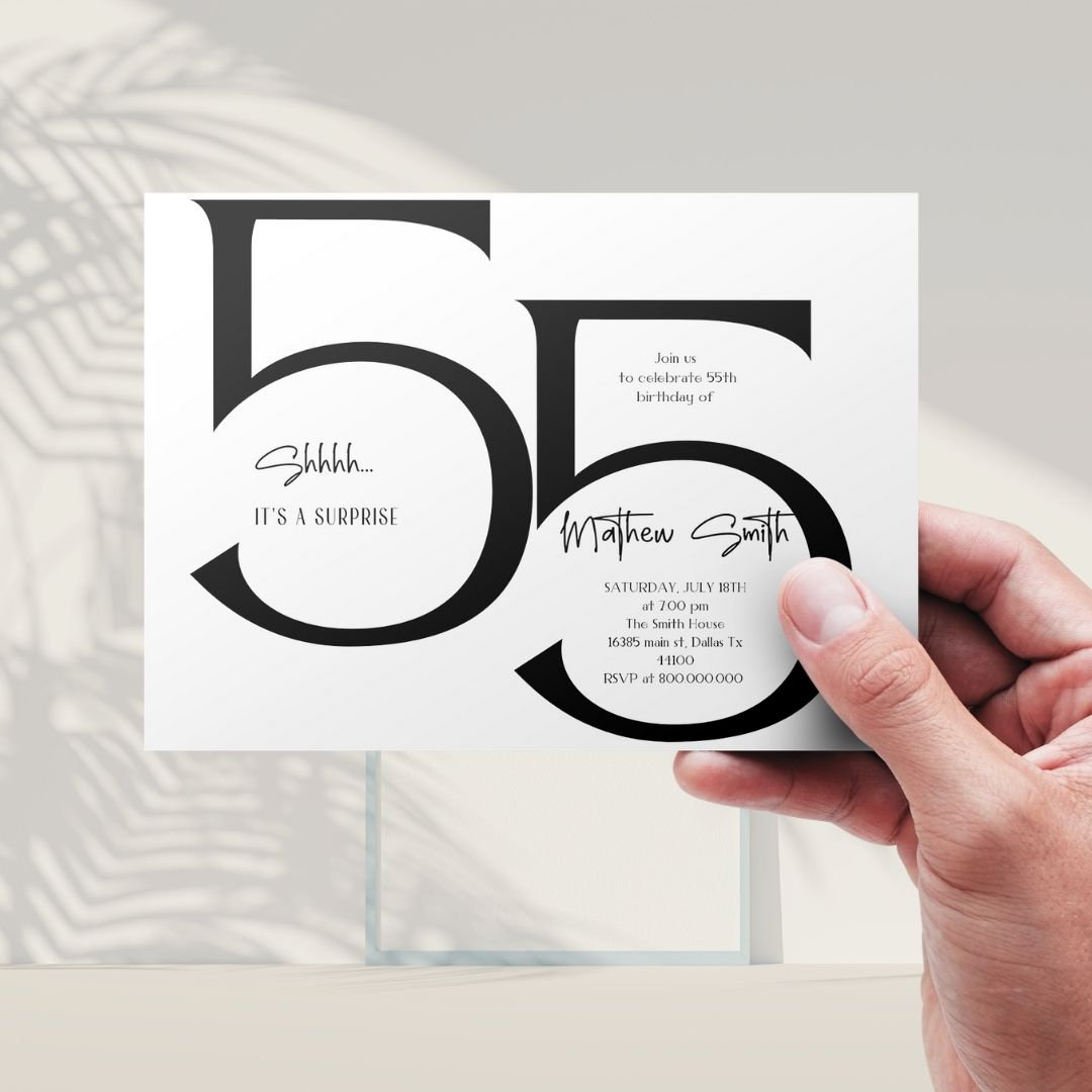 Editable and Printable 55th Elegant Birthday Invitation Template, Fifty ...