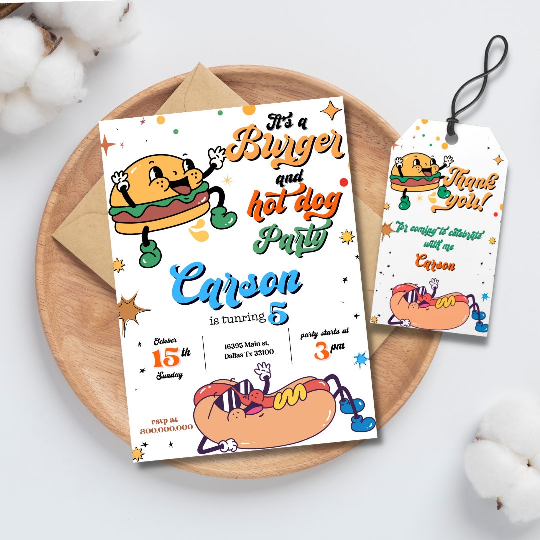 Editable and Printable Burger and Hot Dogs Party Invitation - Etsy